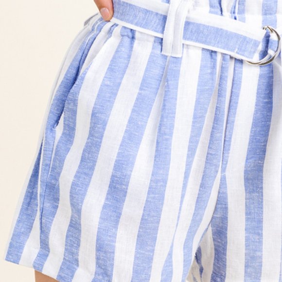 Shorts | Linen Blue Striped Paper Bag Shorts | Poshmark
